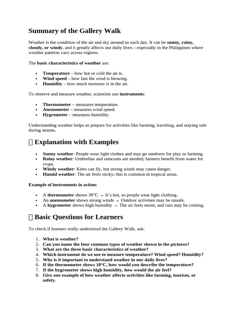 Summary of the Gallery Walk | PDF