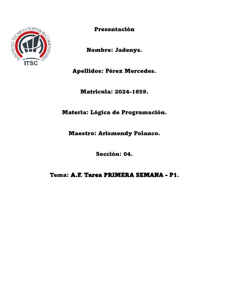 A.f. Tarea Primera Semana - p1 | PDF | Programación | Programa de ...
