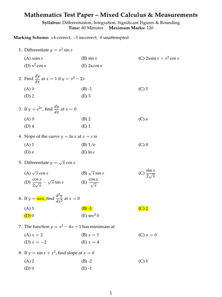 9 Test Paper Mathematical Physics Mixed With Key | PDF | Significant ...