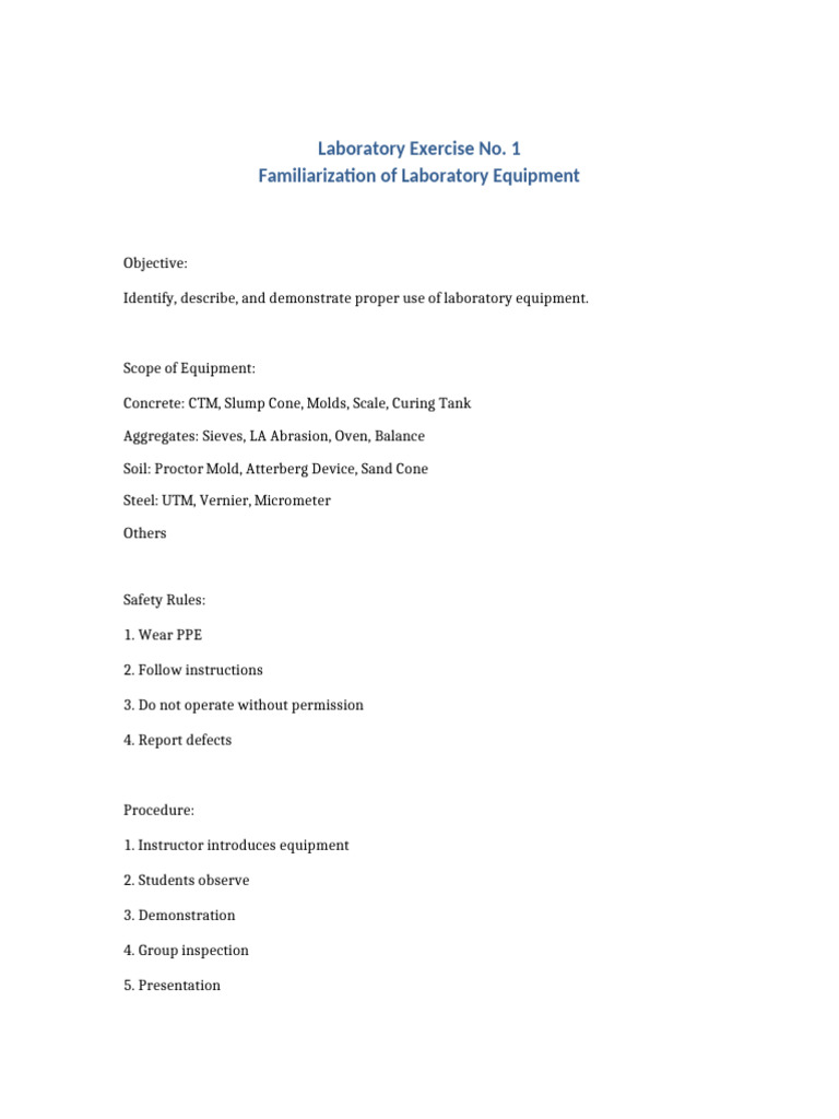 Laboratory No. 1. Familiarization of Laboratory Equipments | PDF