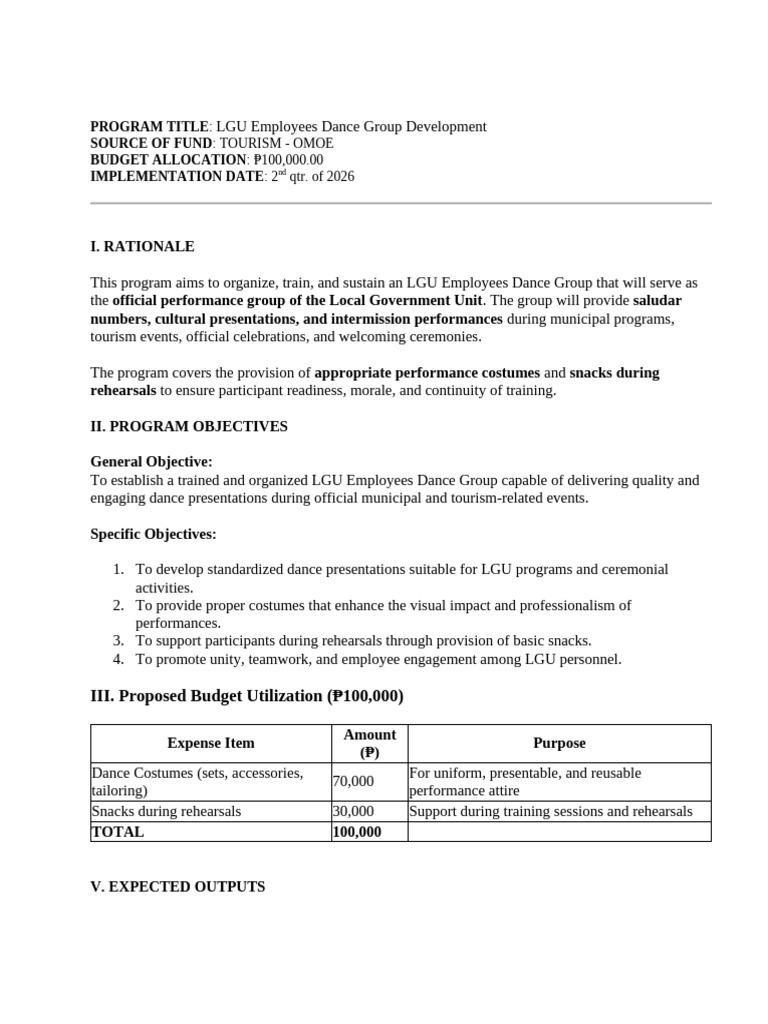 2026 Program Design For Lgu Cultural Dance Group | PDF