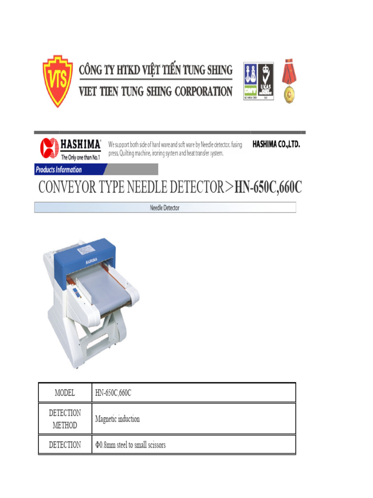 Hn-650c, 660c Conveyor Type Needle Detector Hashima Catalogue English | PDF