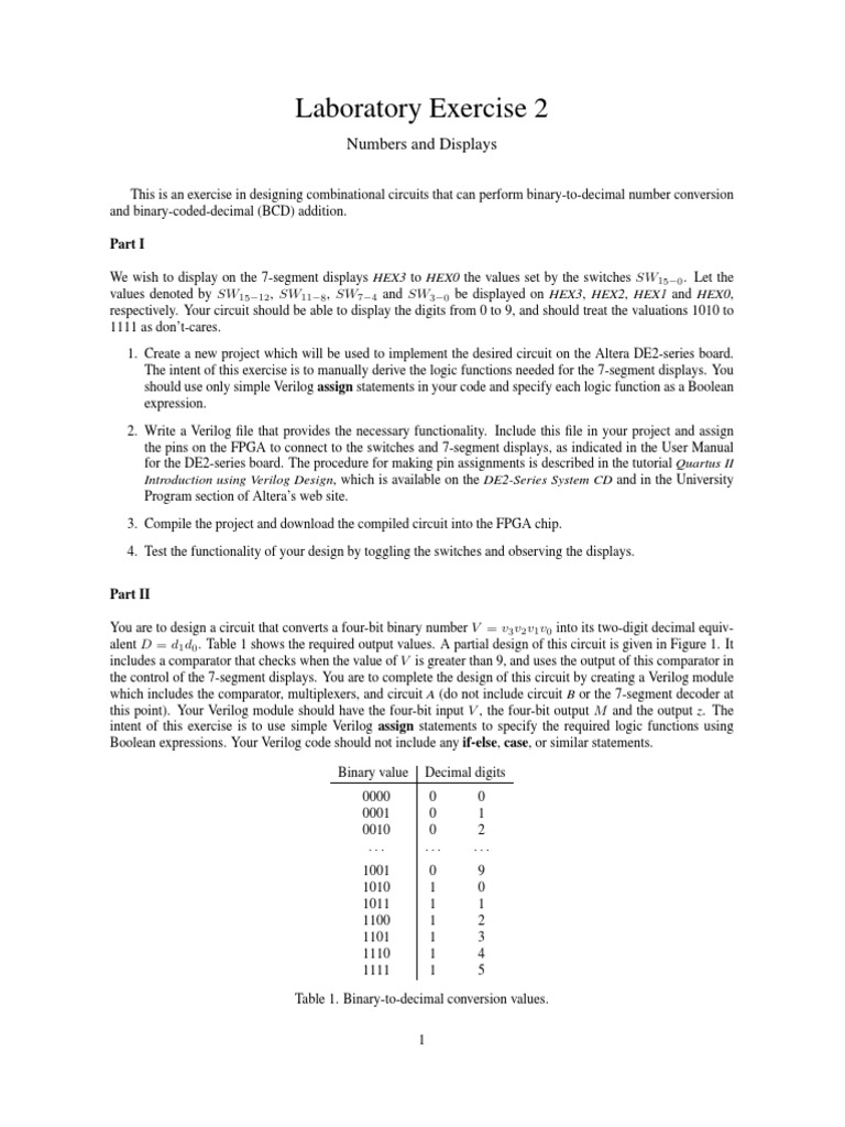 Laboratory Exercise 2: Numbers and Displays | PDF | Binary Coded Decimal | Electronic Circuits