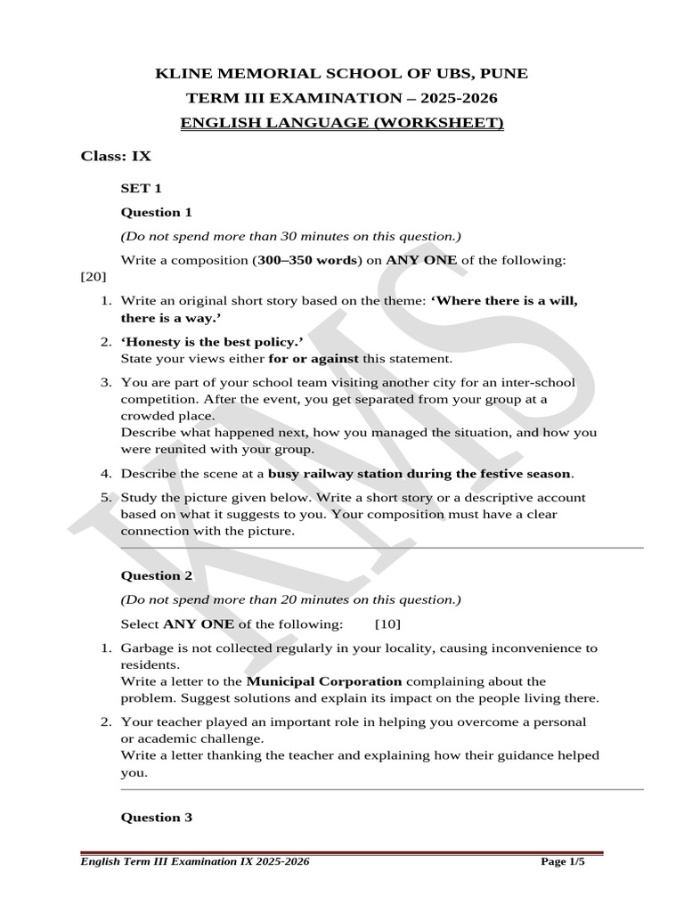 Class IX Worksheet English Language | PDF