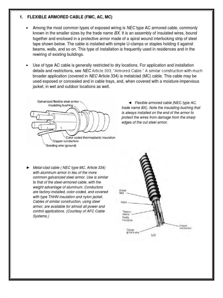 1. Flexible Armored Cable (Fmc, Ac, Mc)