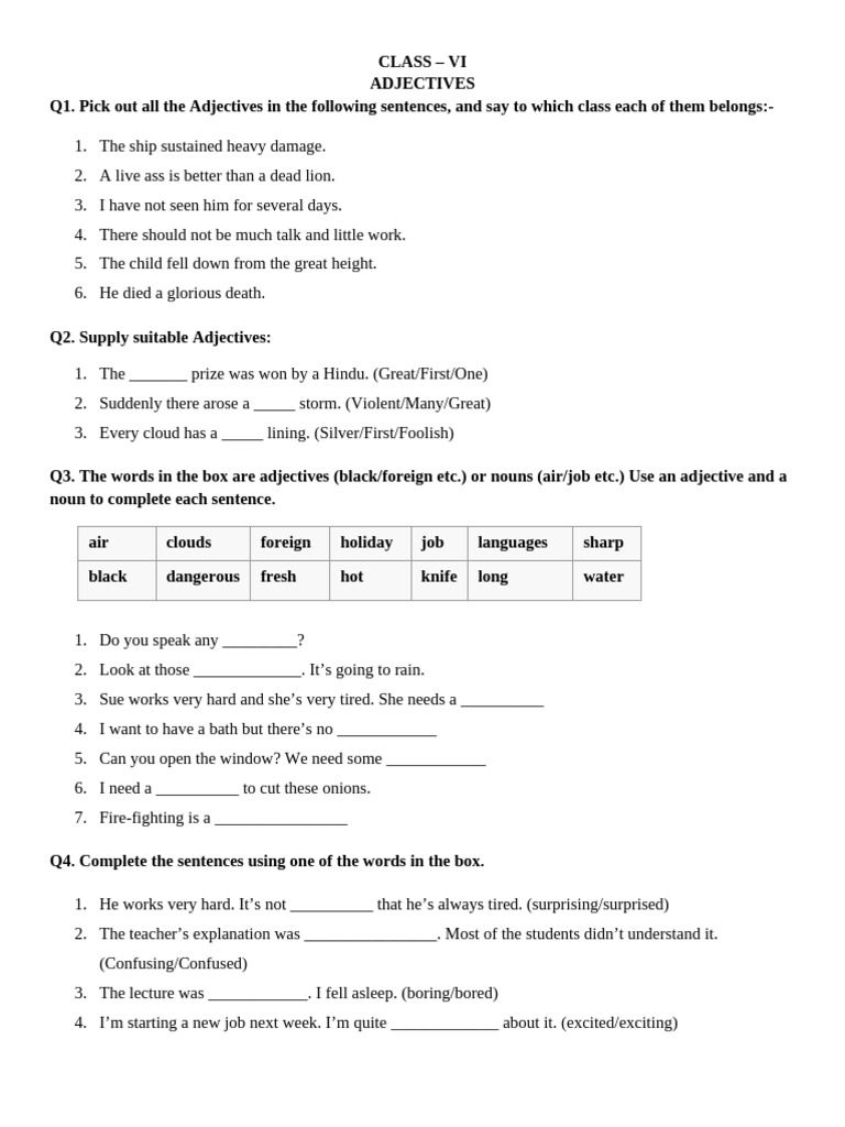 Adjectives Worksheet | PDF