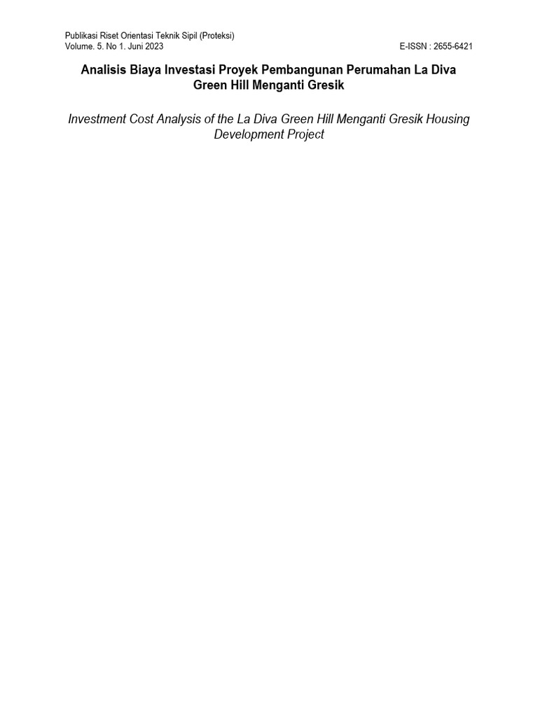 Investment Cost Analysis of The La Diva Green Hill Menganti Gresik ...