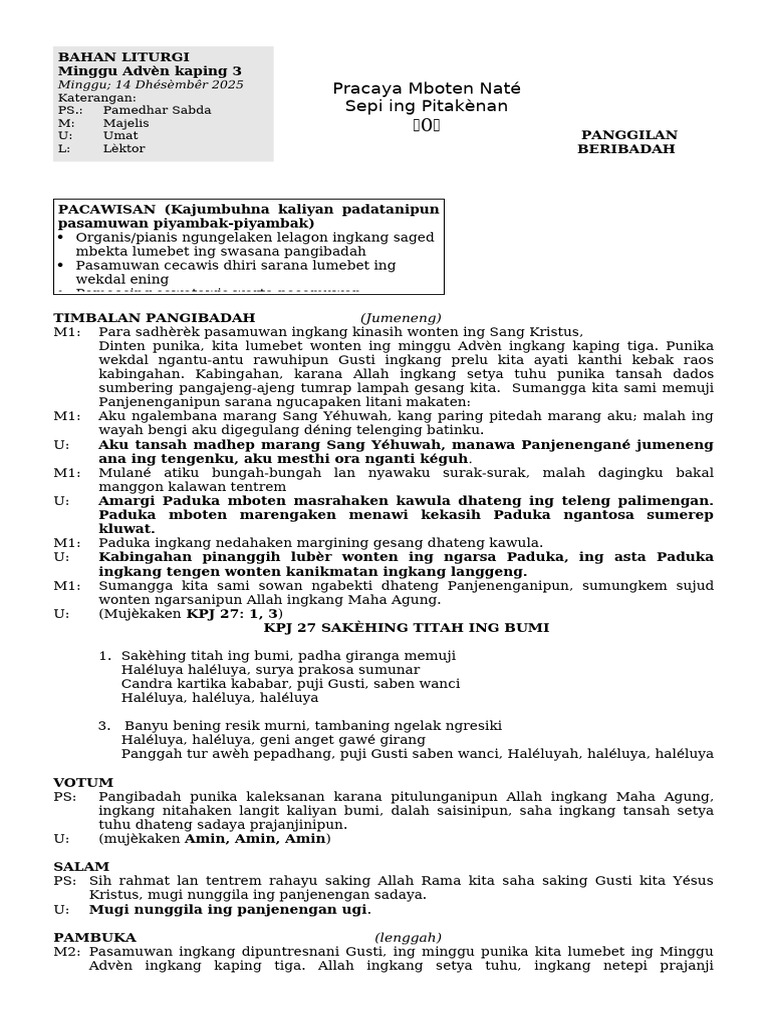 Liturgi Minggu Adven III, 14 Desember 2025 | PDF