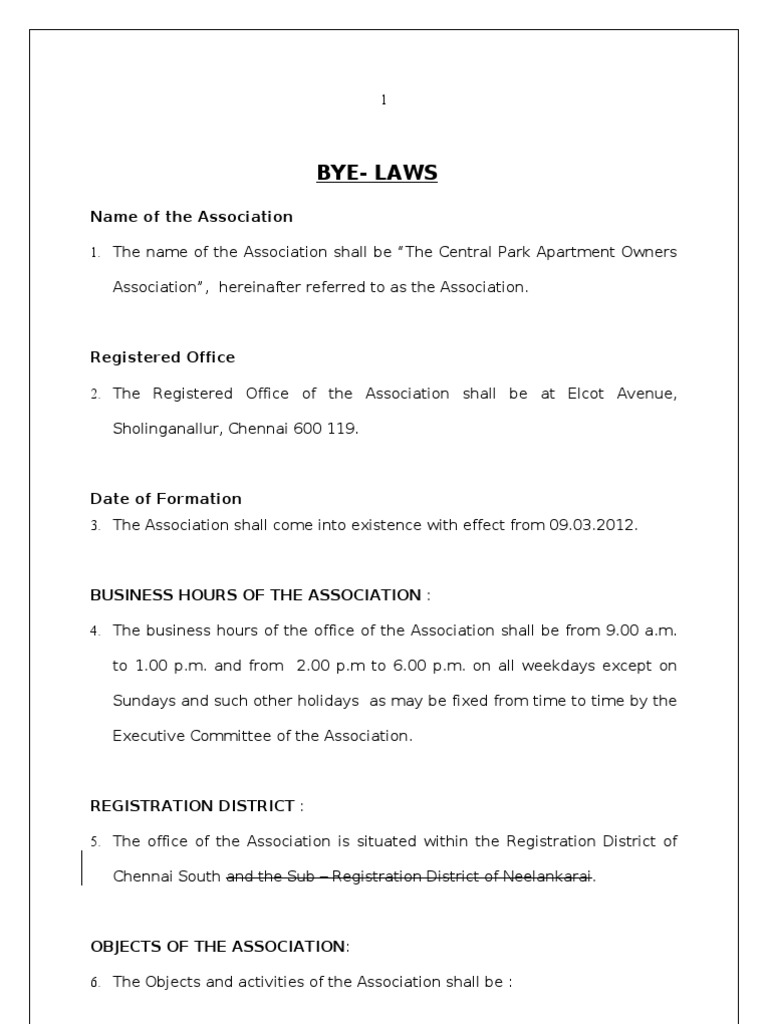 The Central Park Apartment Owners Association - Bye Laws | PDF | Proxy ...