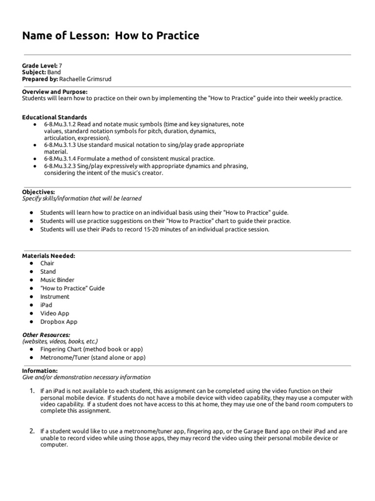 How To Practice Lesson Plan | PDF | Lesson Plan | Musical Notation