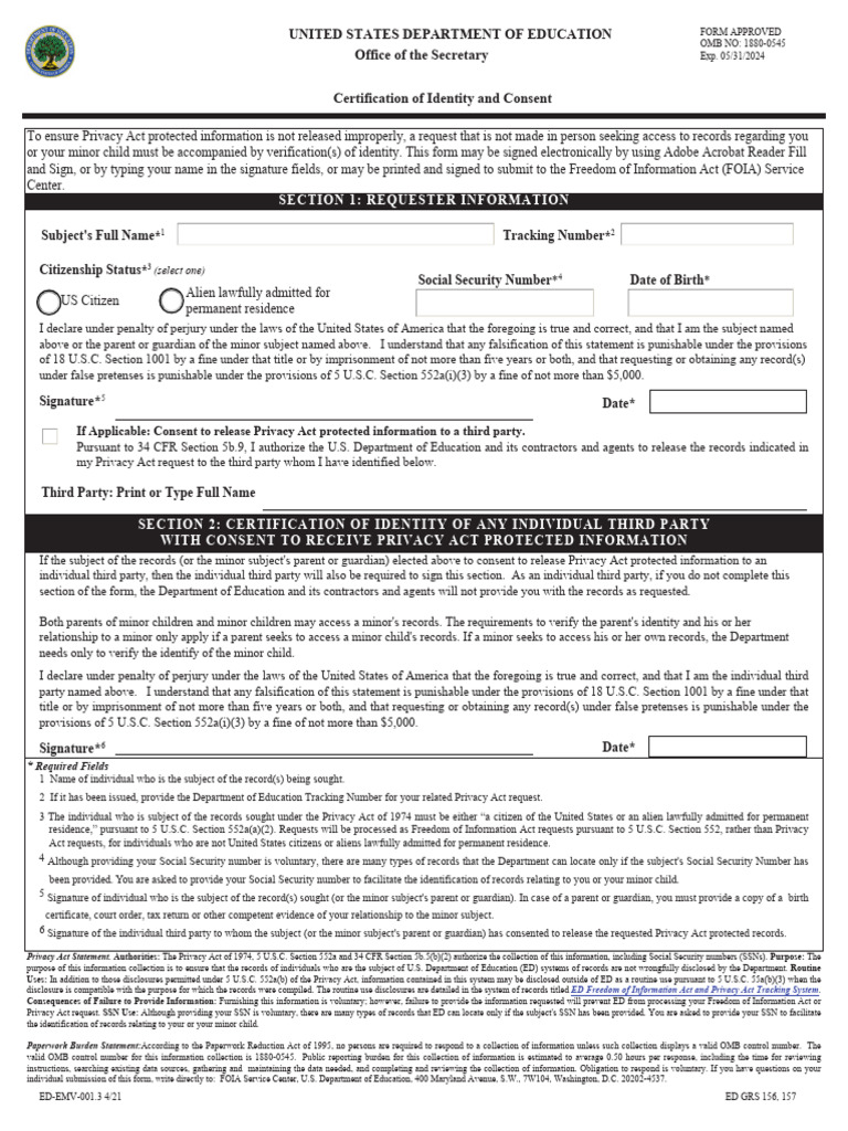Certification of Identity and Consent | PDF | Freedom Of Information ...