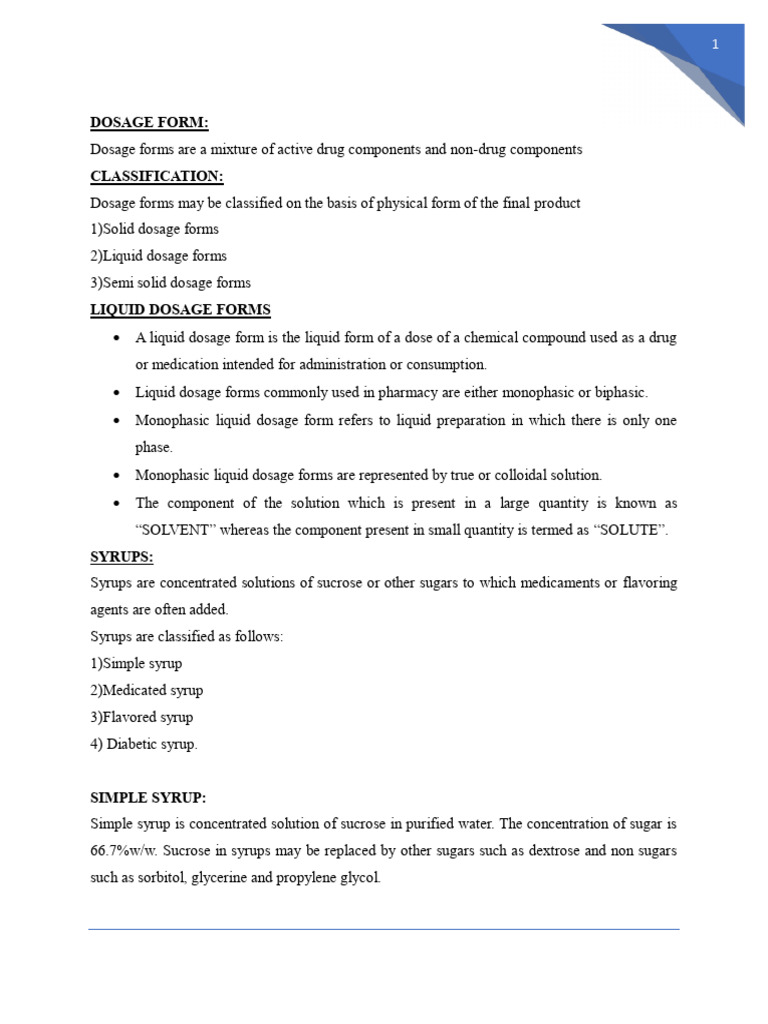Monophasic Liquid Dosage Forms | PDF | Syrup | Ethanol