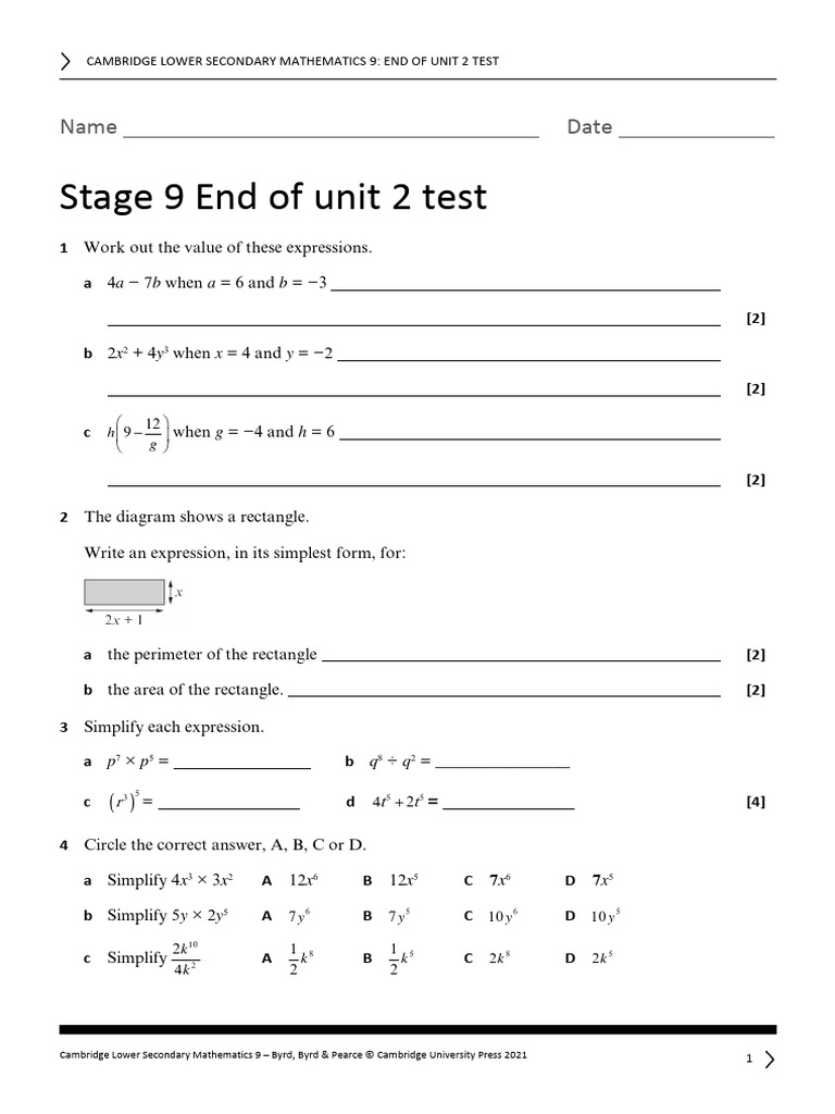 Unit 2 End-Of-unit Test | PDF | Mathematics | Elementary Mathematics