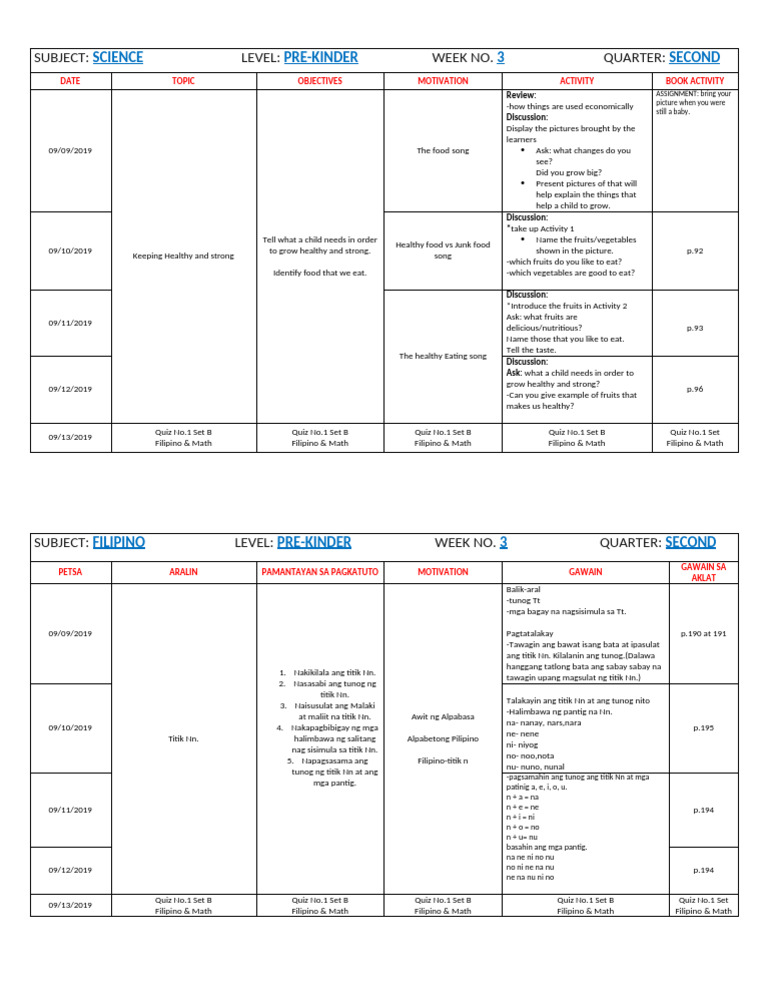 Pre-Kinder-Lesson Plan Week 3 | PDF | Foods