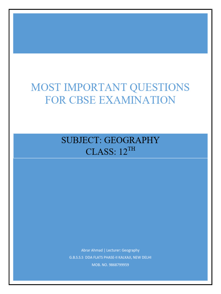 CBSE Important Questions | PDF