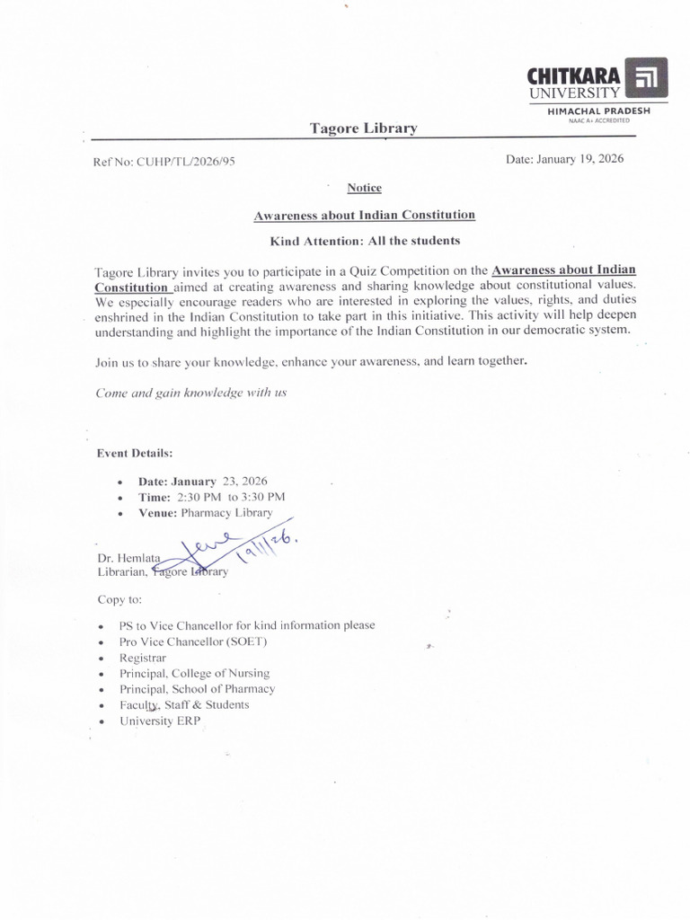 Circular 20260120130802 Notice - Awareness About Indian Constitution | PDF
