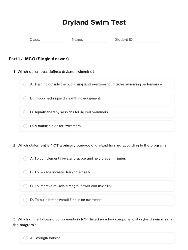Dryland Swim Test | PDF | Swimming | Strength Training