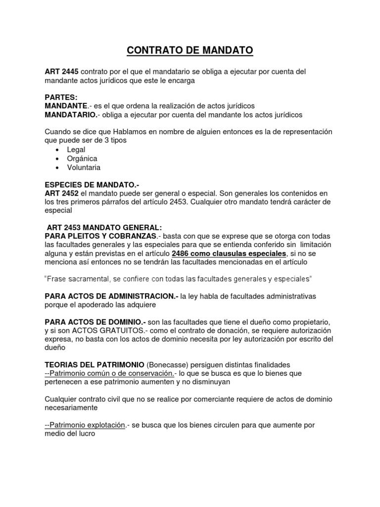 Contrato de Mandato | PDF | Propiedad | Liquidación