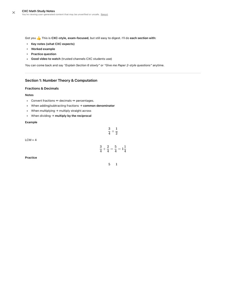 ChatGPT - CXC Math Study Notes | PDF | Area | Mathematics