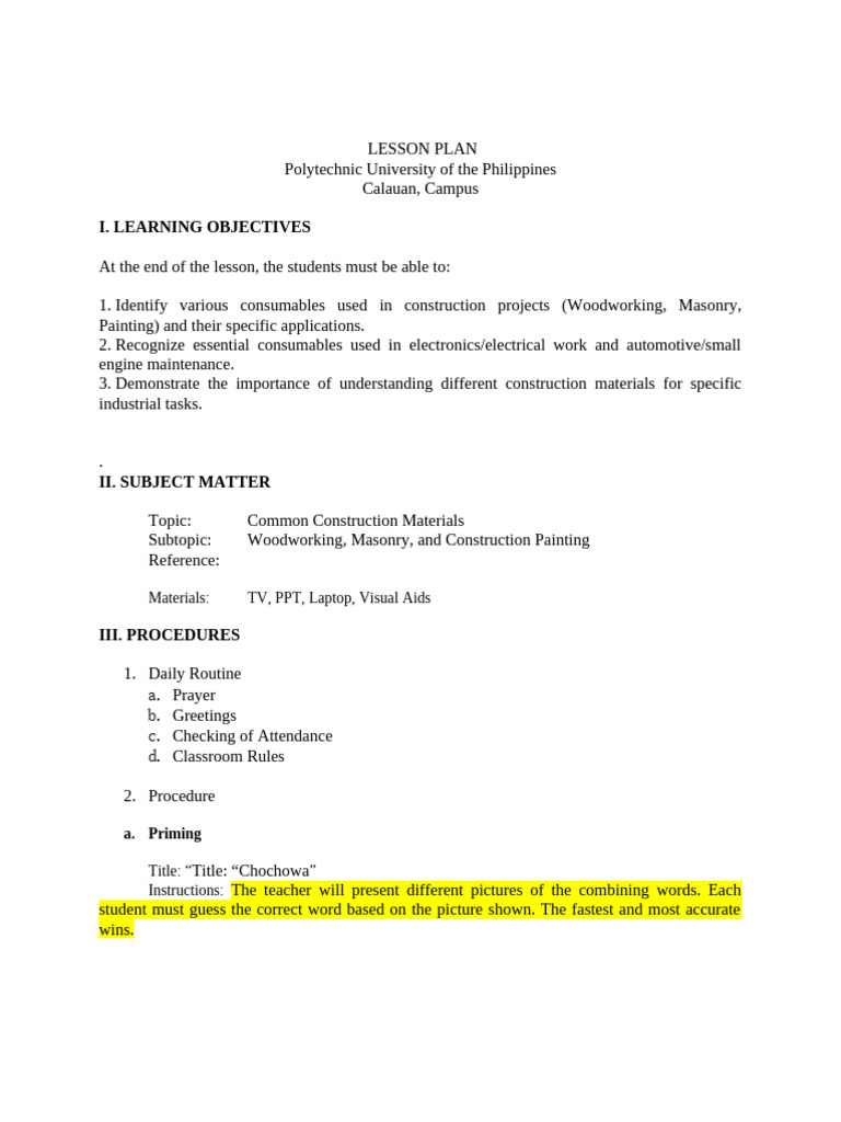 Lesson Plan Mock Demoi | PDF | Educational Assessment | Lesson Plan