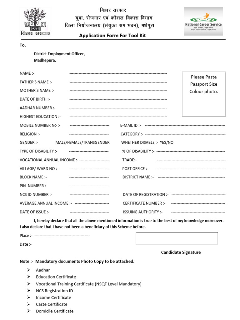 Tool Kit Apply Form 31-12-2025 | PDF | Government And Personhood ...