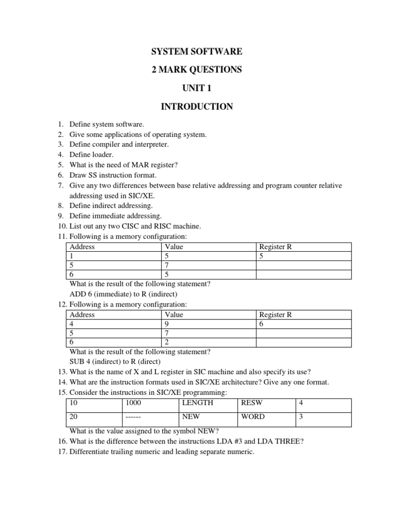 System Software 2 Mark Questions Unit 1 | PDF | Assembly Language ...
