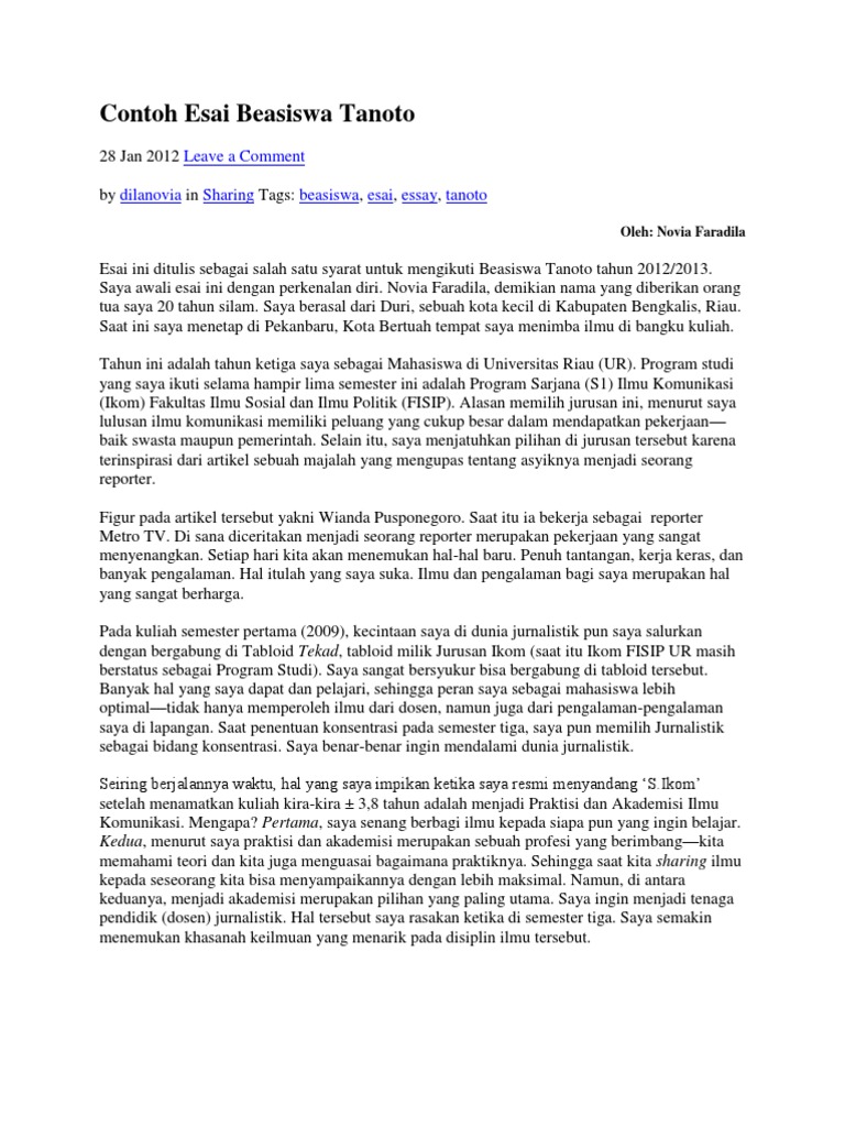Contoh Esai Beasiswa | PDF | Ilmu Sosial