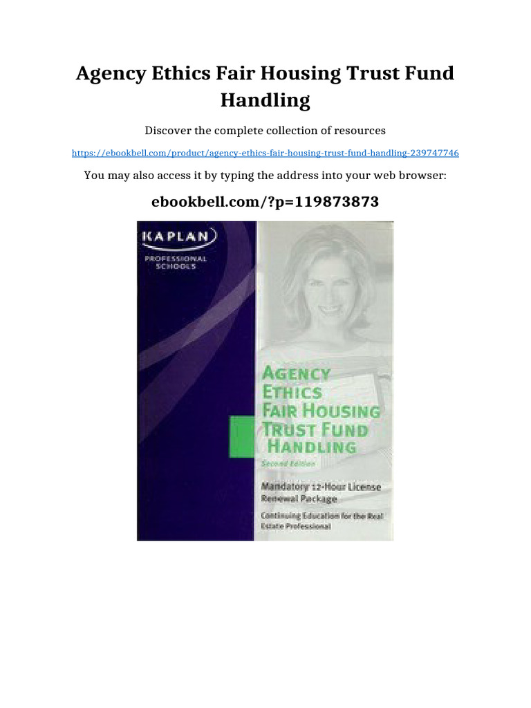 AGENCY ETHICS FAIR HOUSING TRUST FUND HANDLING Newest Edition 2025 | PDF