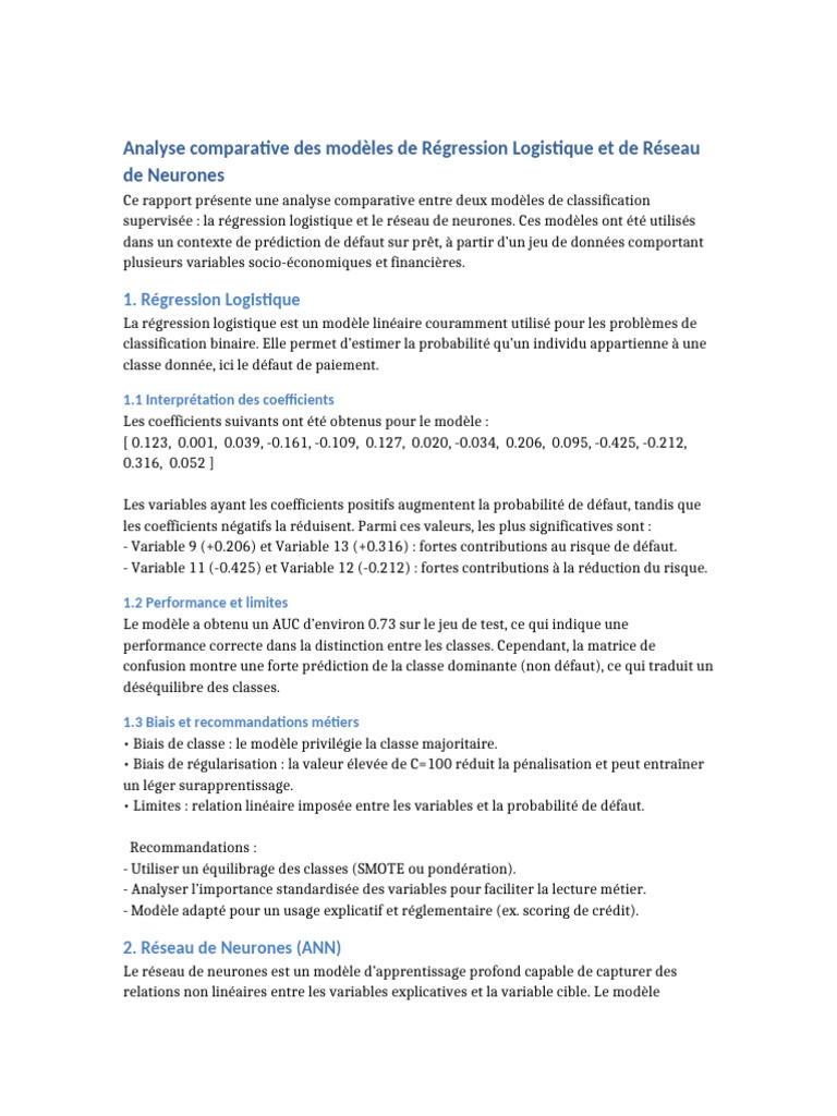 Analyse Comparative LogReg Vs ANN | PDF | Régression logistique ...
