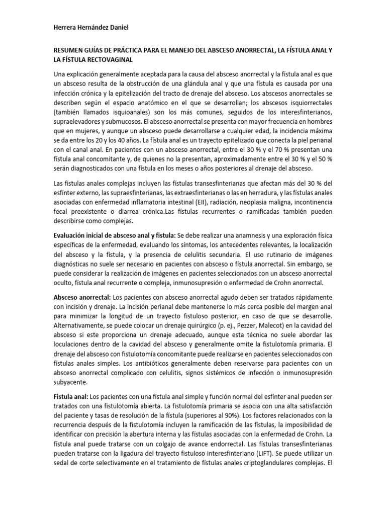 Resumen Guías de Práctica para El Manejo Del Absceso Anorrectal, La ...