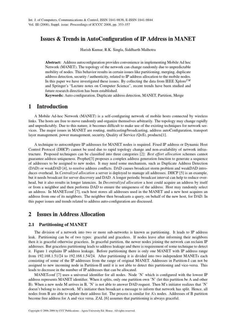 Secure Hosts Autoconfiguration in Mobile Ad Hoc Networks | PDF | Public Key Cryptography ...