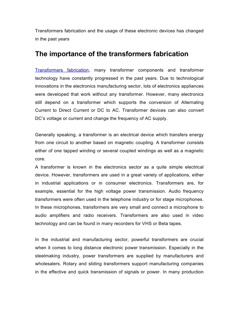 The Importance of The Transformers Fabrication | PDF | Direct Current ...