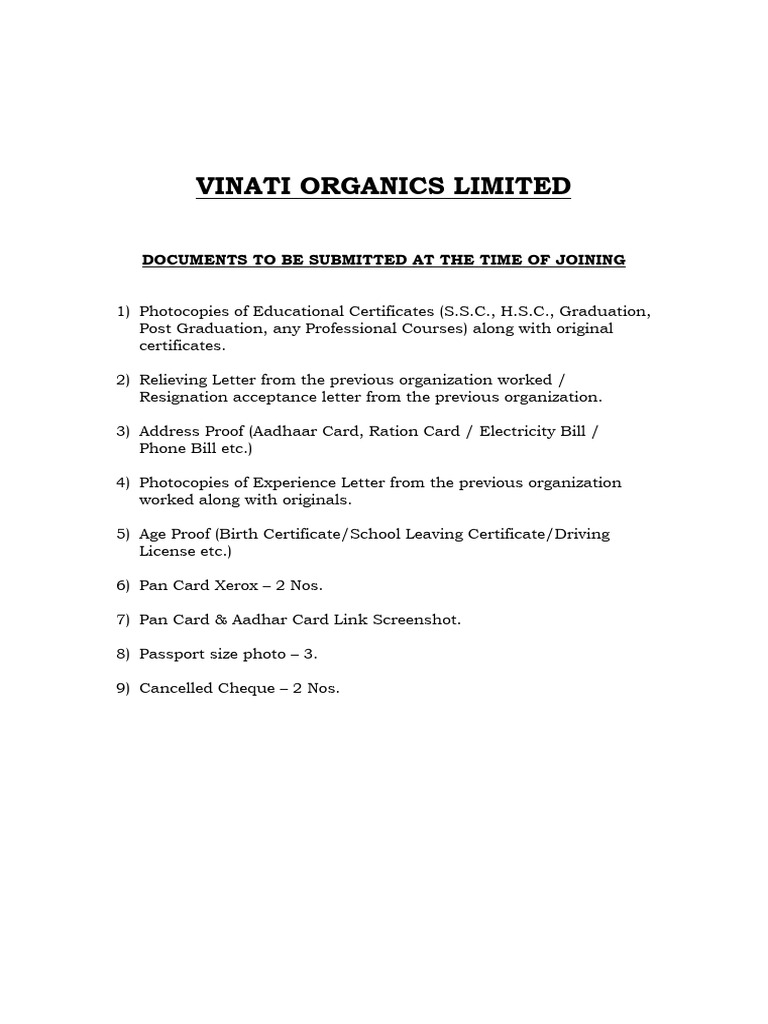 Joining Formalities Documents 2 | PDF