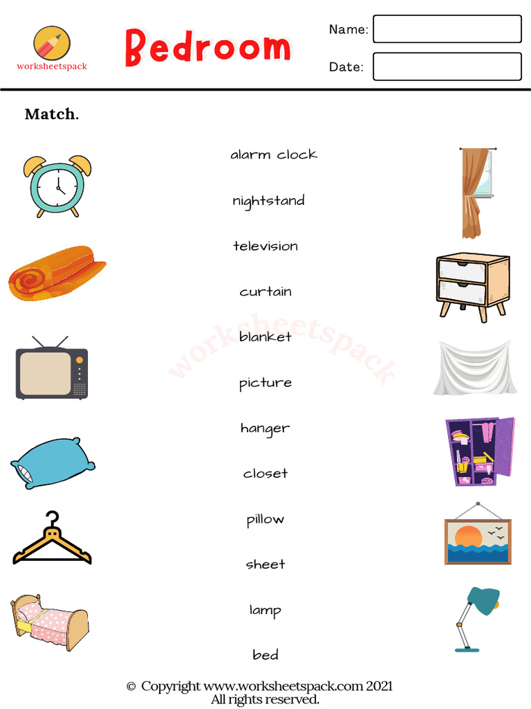 ESL Bedroom Vocabulary Matching | PDF