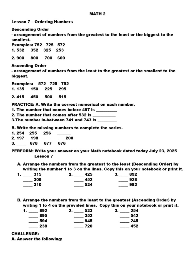 MATH 2 Modular Activity Lesson 7 July 22 | PDF