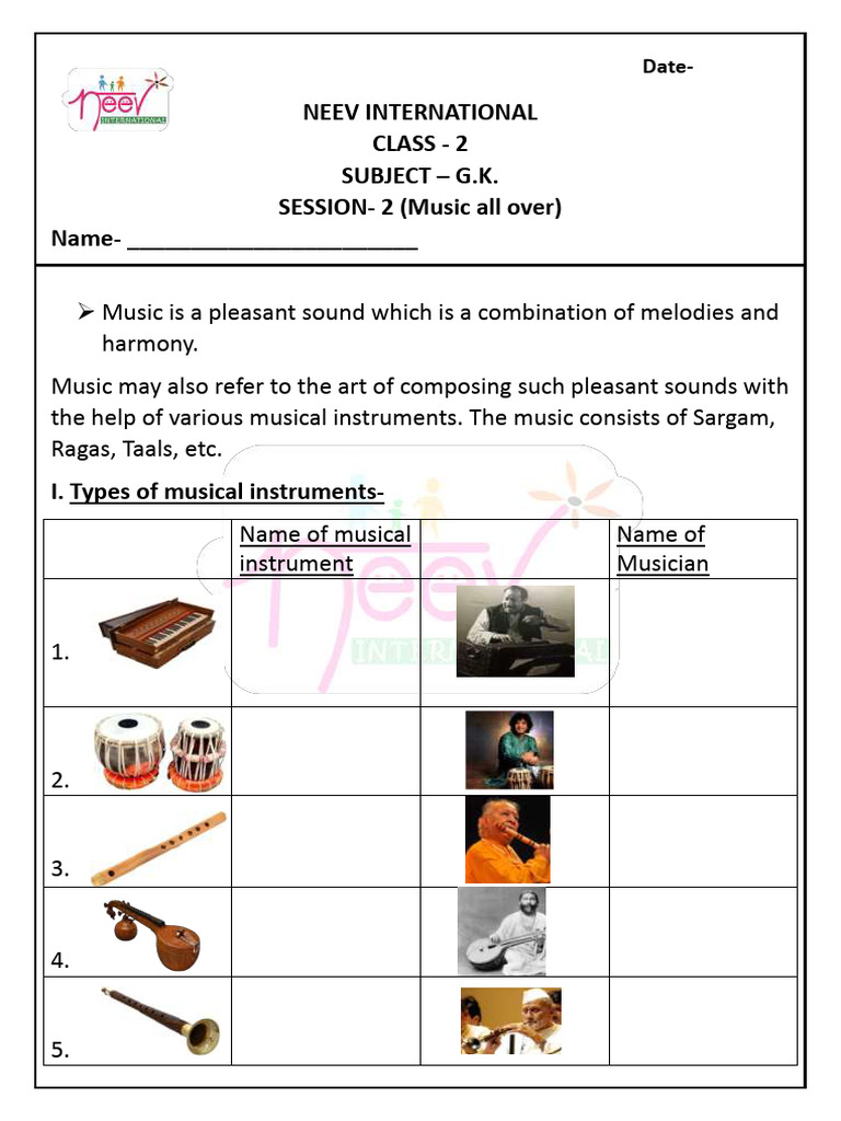 Class 2G.k. (Session 2) UnsolvedSheet | PDF | Musical Instruments ...