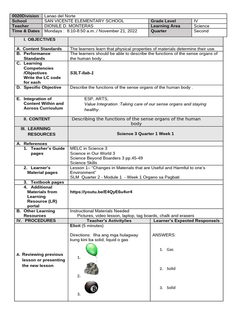 LESSON PLAN SCIENCE 3 q1w8 | PDF | Learning | Differentiated Instruction