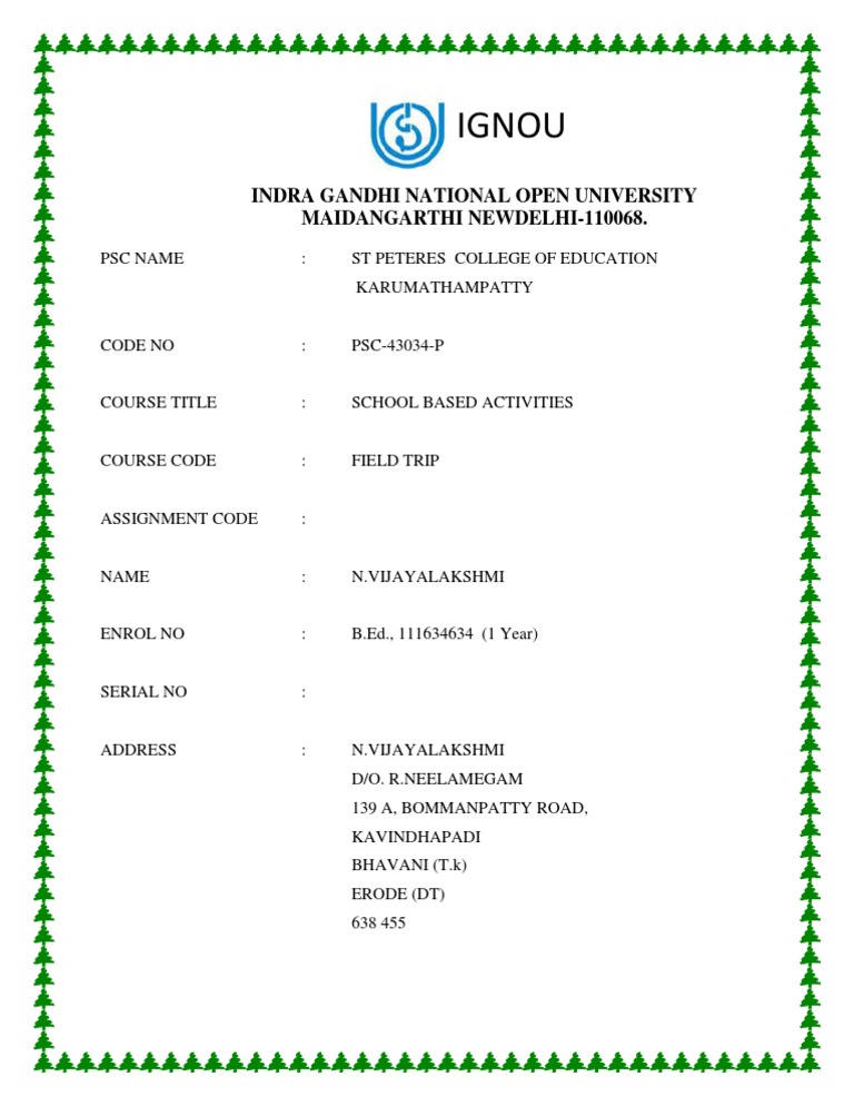 IGNOU B.Ed. Field Trip Assignment | PDF