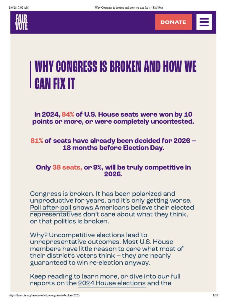 Why Congress Is Broken and How We Can Fix It - FairVote | PDF | United ...