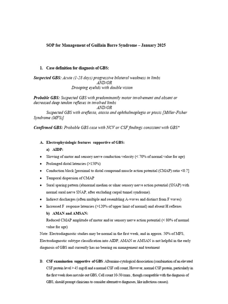 SOP For Management of Guillian Barre Syndrome - January 2025 | PDF ...