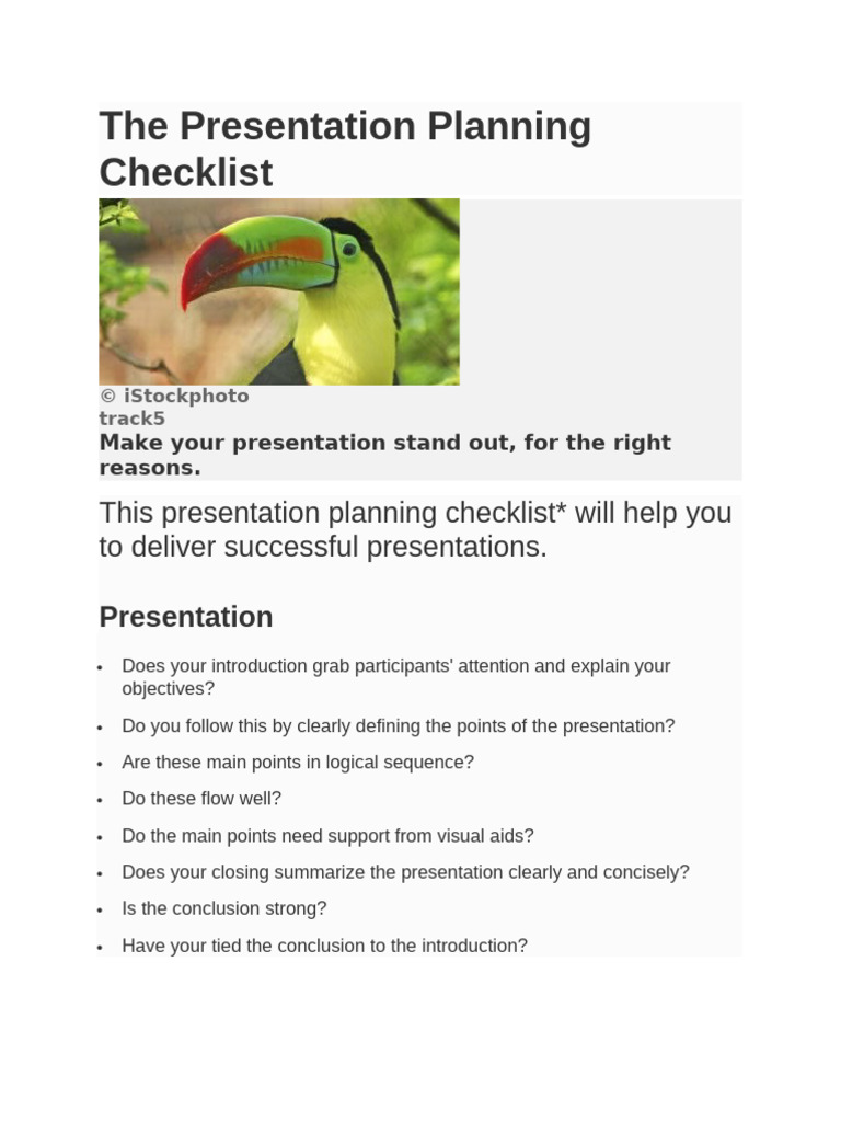 The Presentation Planning Checklist | PDF