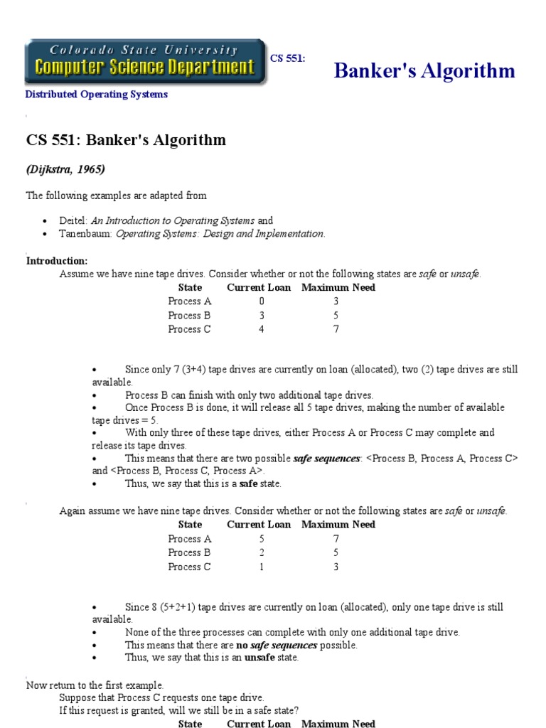 CS 551: Banker's Algorithm | PDF | Algorithms And Data Structures | Computer Programming