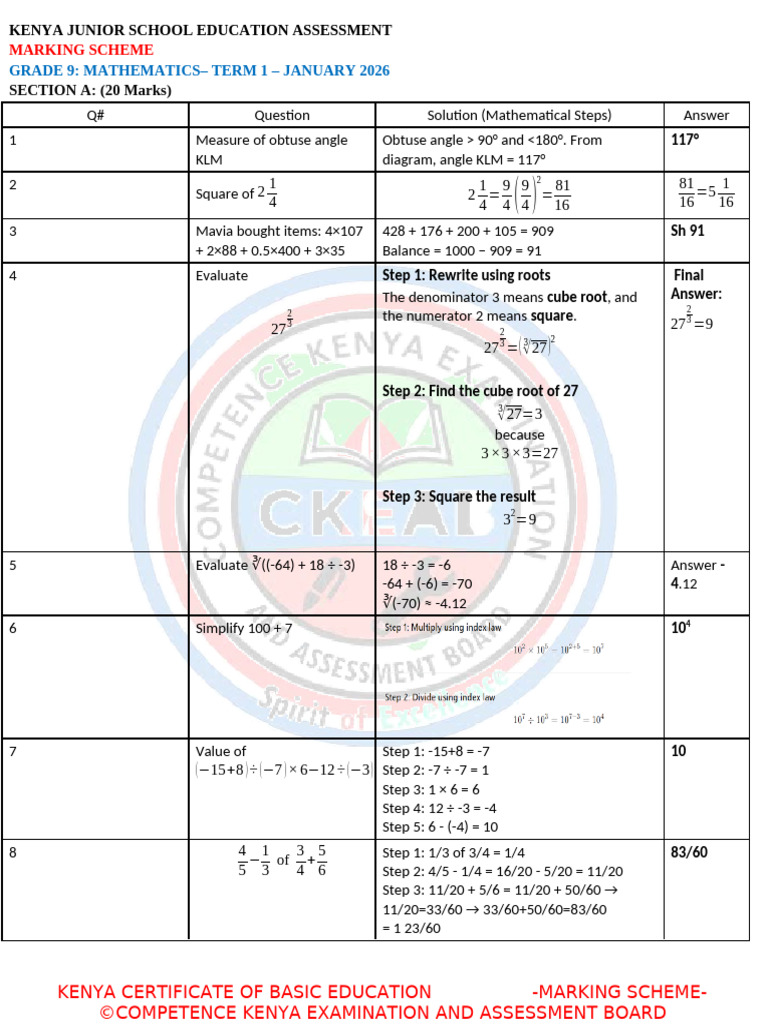 Grade 9 Mathematics 001 2026 Ms 1 | PDF