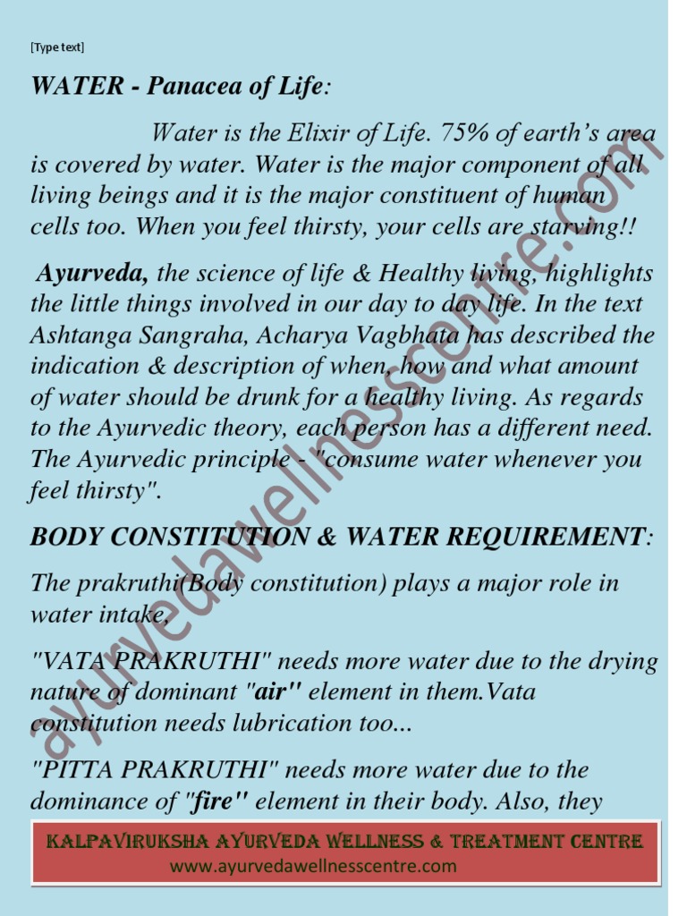 WATER - Panacea of Life | PDF | Ayurveda | Water