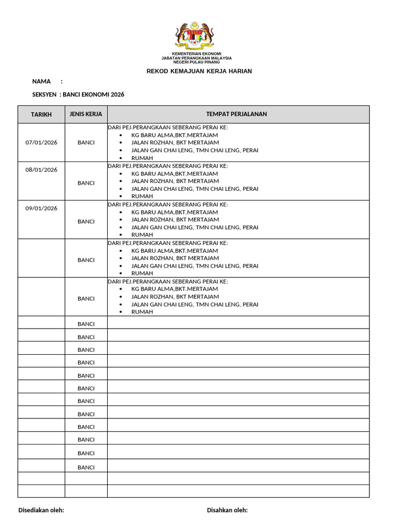 Format Rekod Kemajuan Kerja Harian | PDF