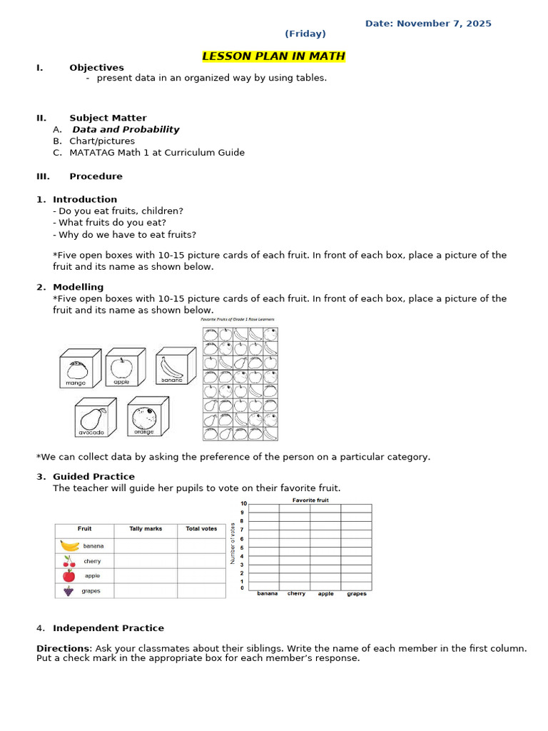 Lesson Plan in Math: Data and Probability | PDF