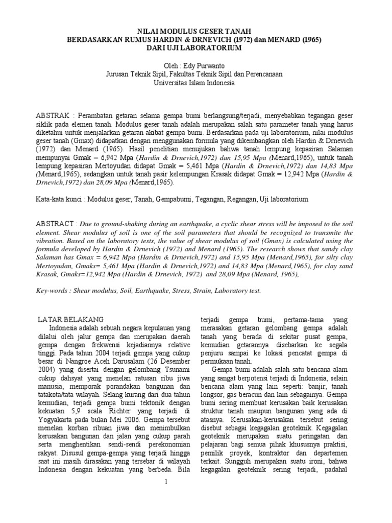 Nilai Modulus Geser Tanah Berdasarkan Rumus Hardin Dan Drnevich Dan ...