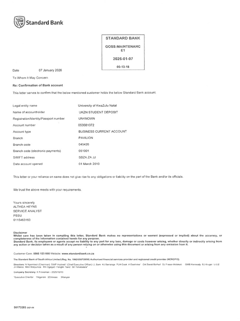 Ukzn Banking Details | PDF