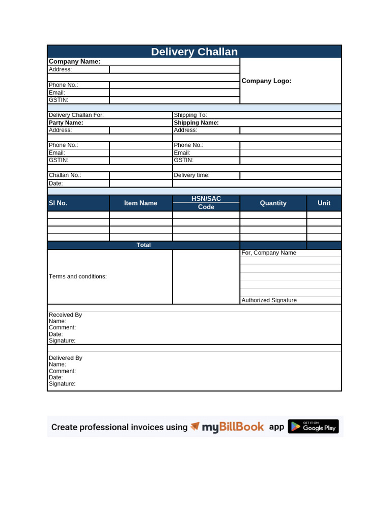 Simple Delivery Challan Format in Word | PDF