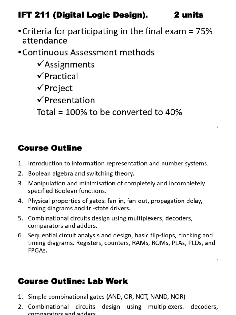 IFT 211 - Digital Logic Design Course Outline | PDF